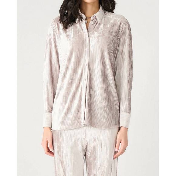 Dex | Tops | New Dex Plisse Velvet Blouse In Silver | Poshmark
